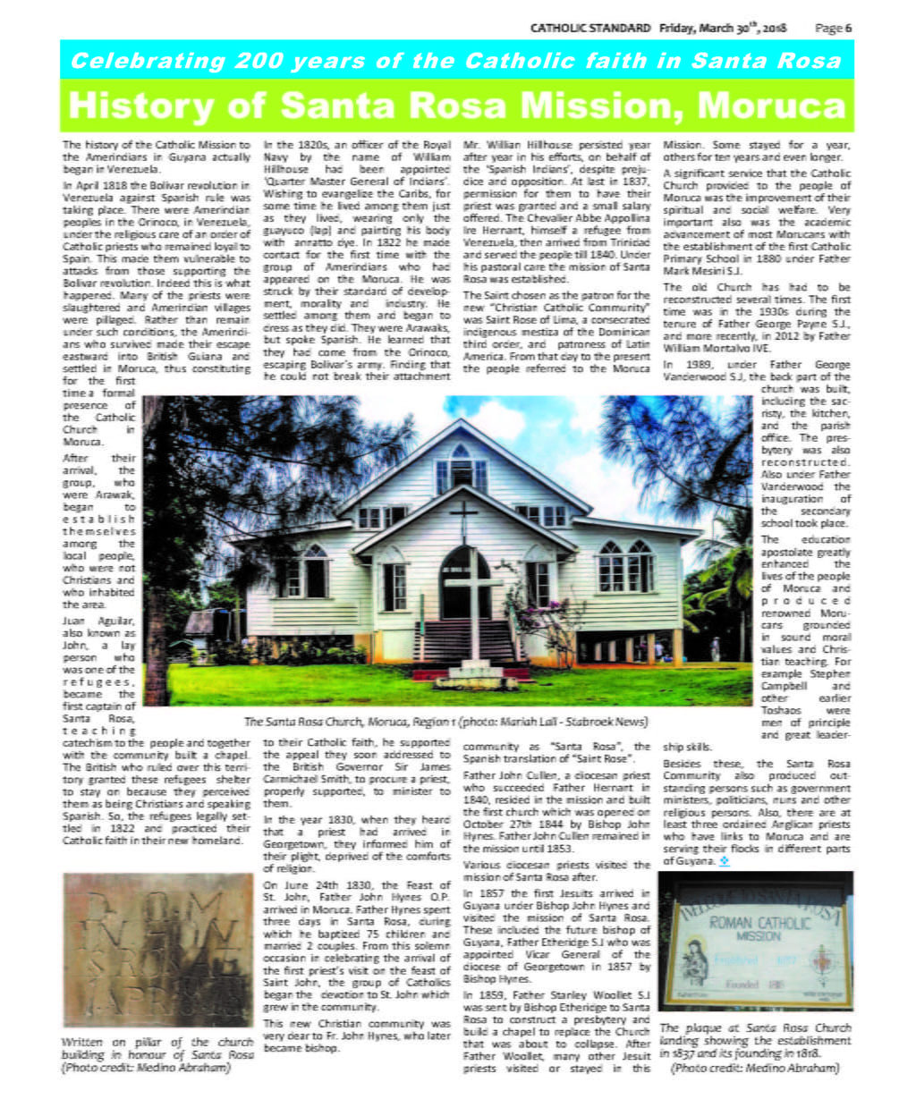 Santa Rosa 200 years of Catholic faith - Guyana - IVE America